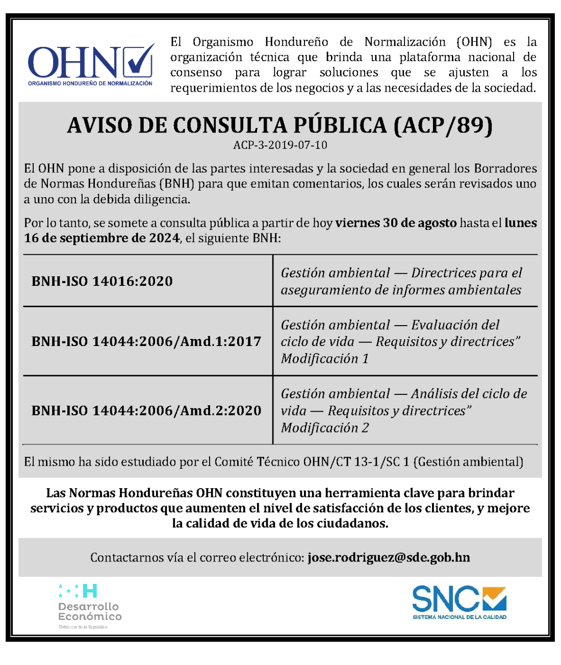 ACP Aviso de Consulta Pública N89 -BNH-ISO 14016 – Secretaría de ...